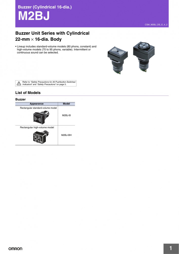 OMRON M2BJ series datasheet page 1