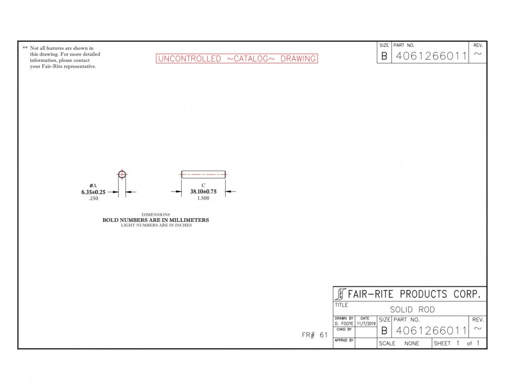 Fair-Rite 4061266011 technical drawing