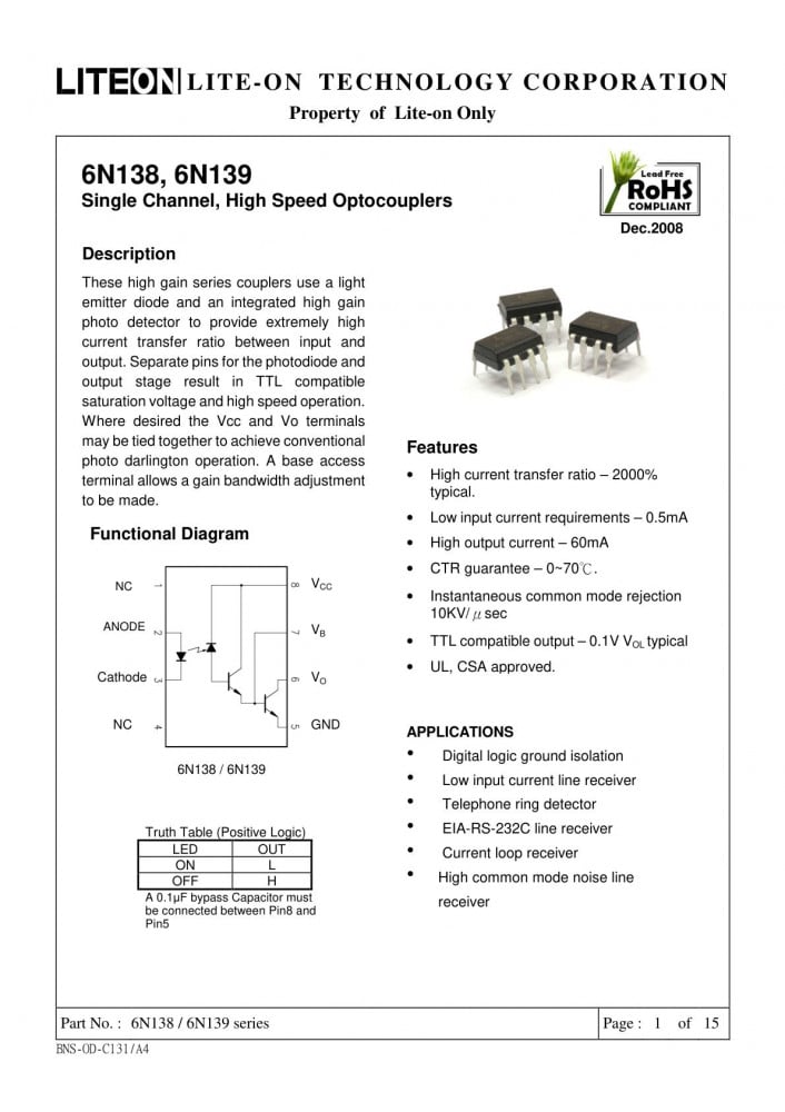 6N139S datasheet page 1