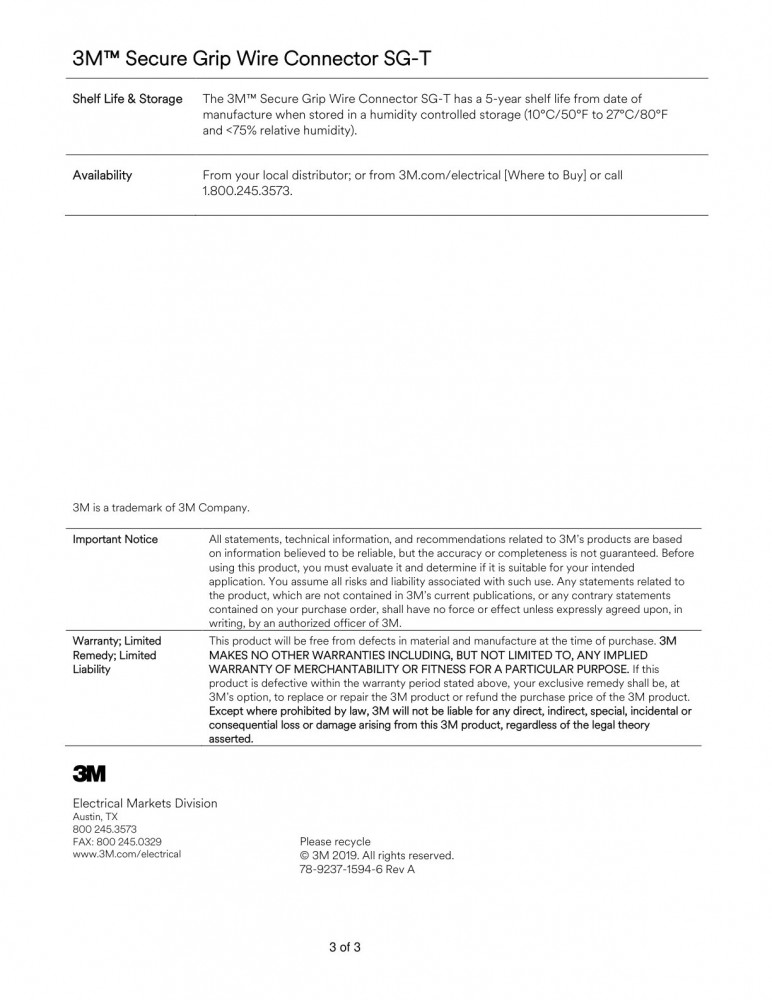 3M Secure Grip Wire Connector SG-T datasheet page 3