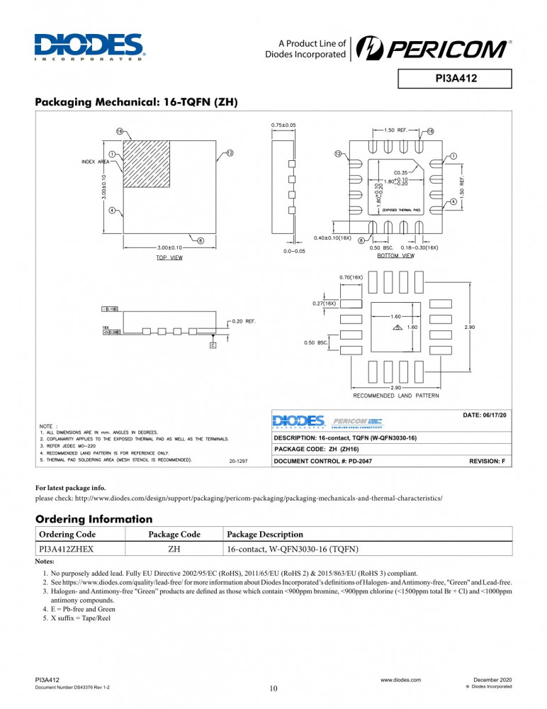 PI3A412ZHEX datasheet page 10
