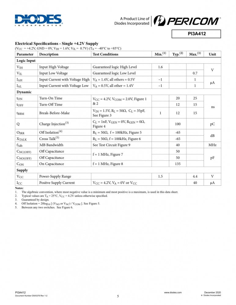 PI3A412ZHEX datasheet page 5