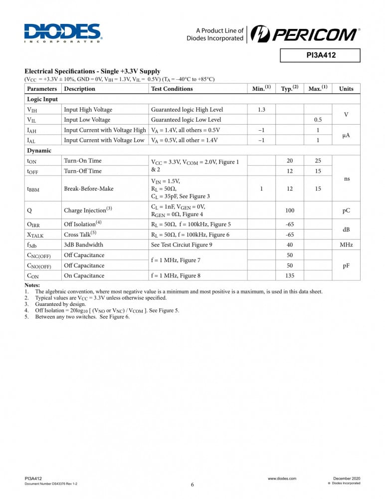 PI3A412ZHEX datasheet page 6