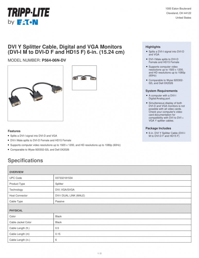 P564-06N-DV technical document page 1