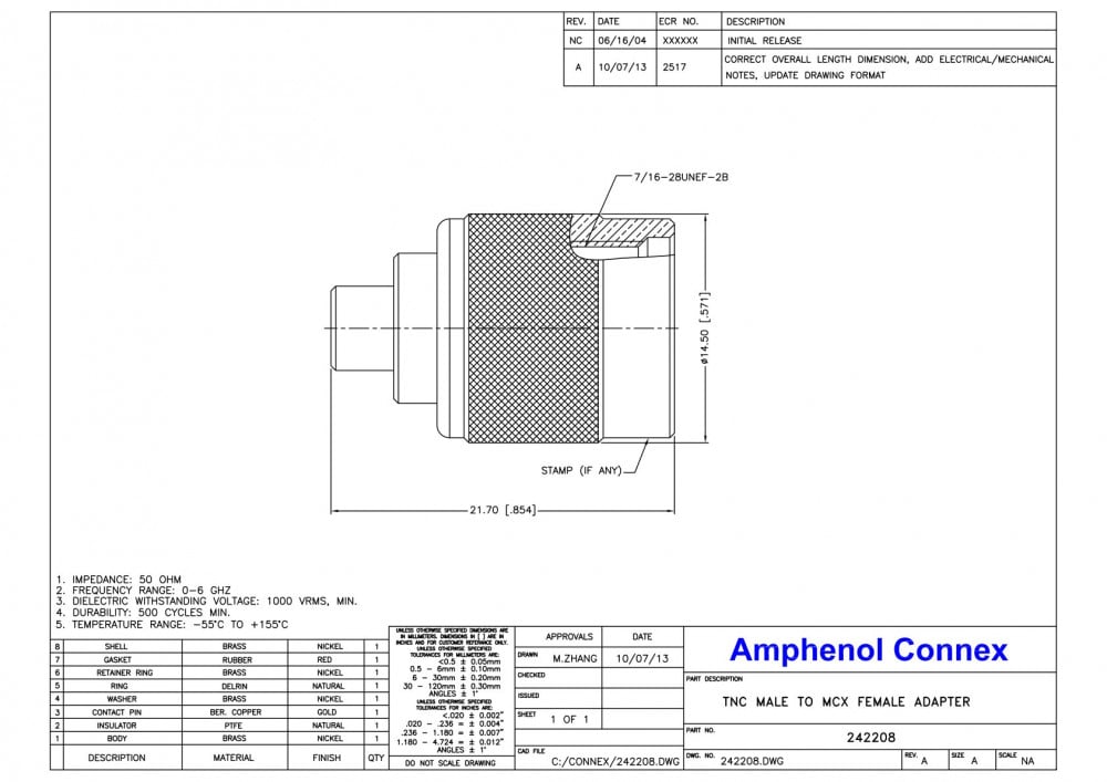 Amphenol 242208 technical drawing