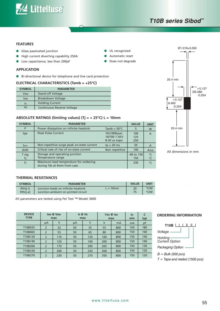 Littelfuse T10B120 technical document page