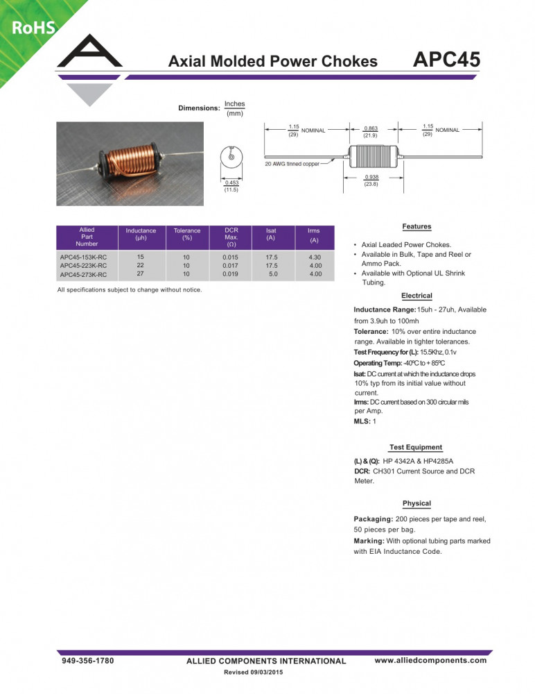APC45 series datasheet page