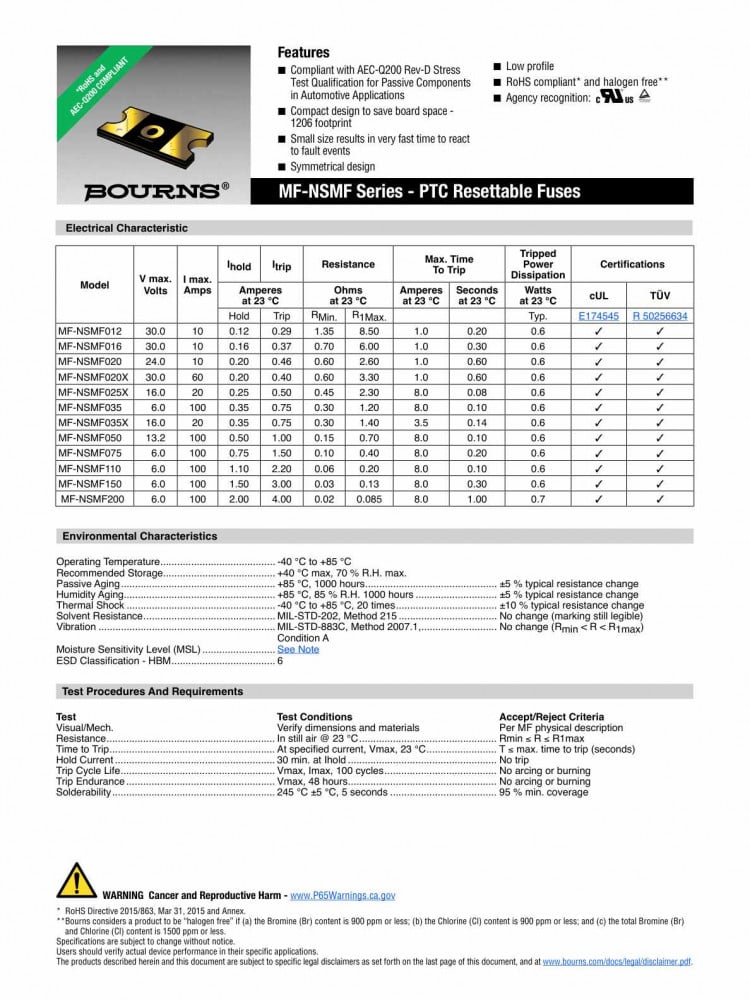 BOURNS MF-NSMF series datasheet page 1