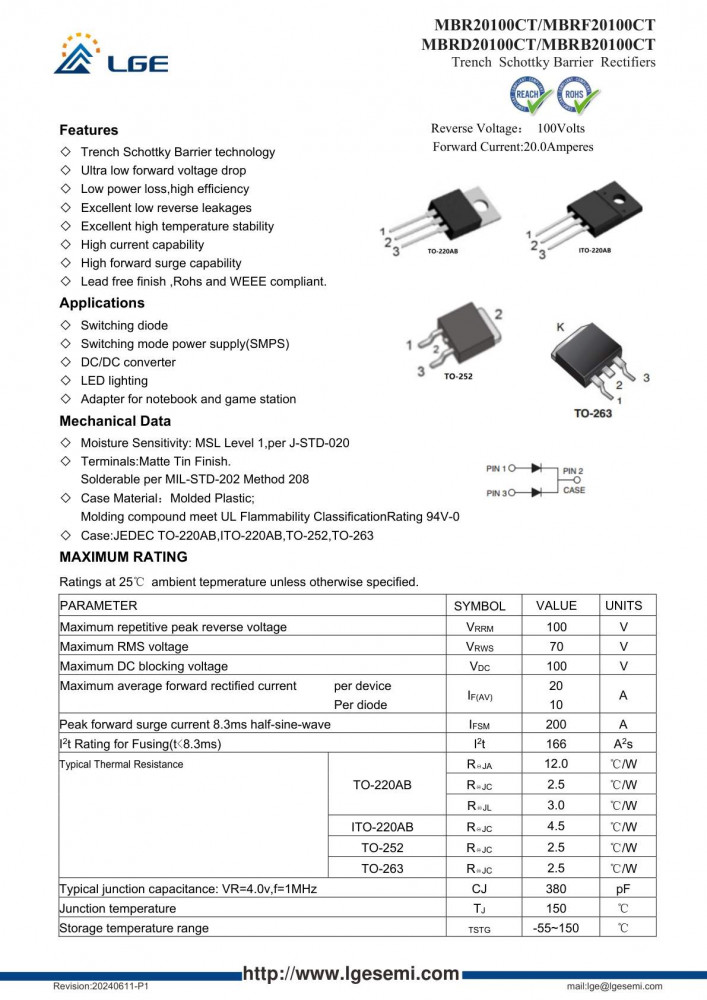 MBRD20100CT LGE datasheet page 1