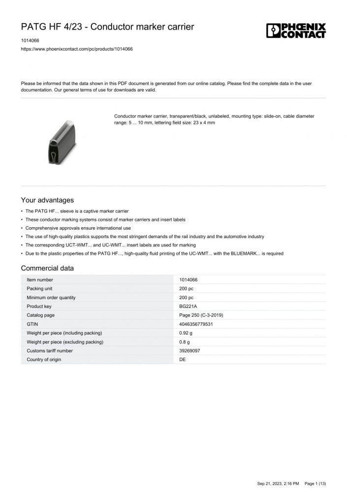 Phoenix Contact 1014066 document page 1
