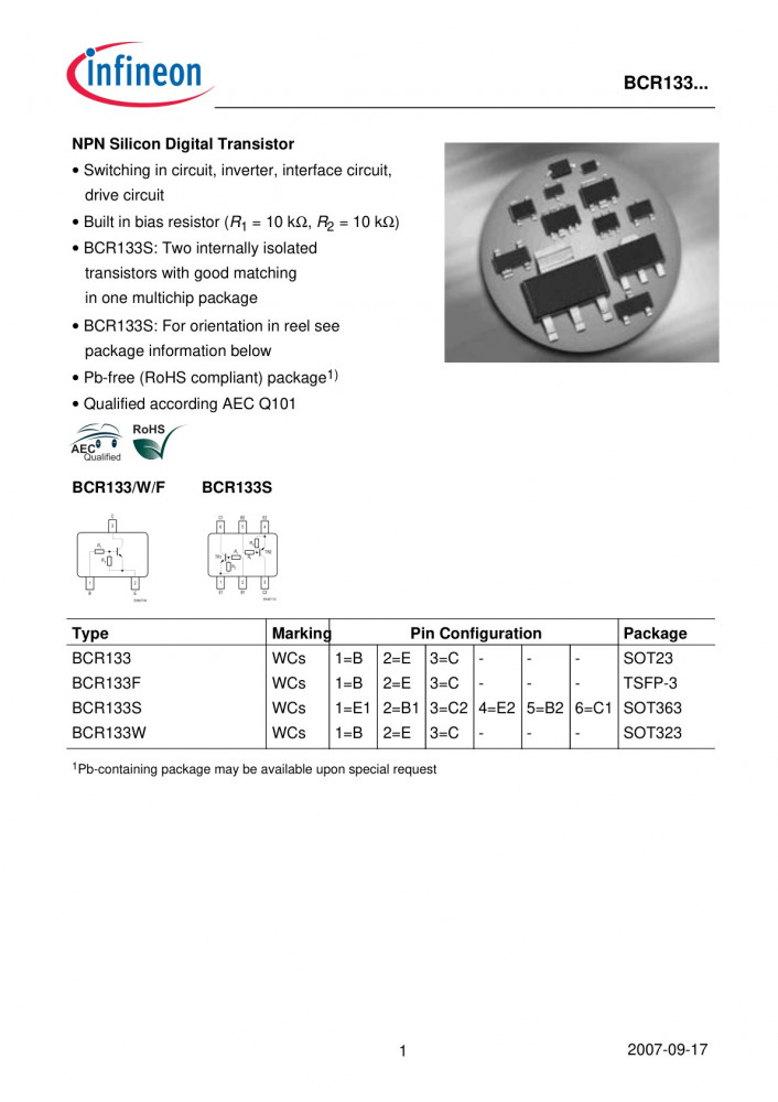 BCR133 datasheet page 1