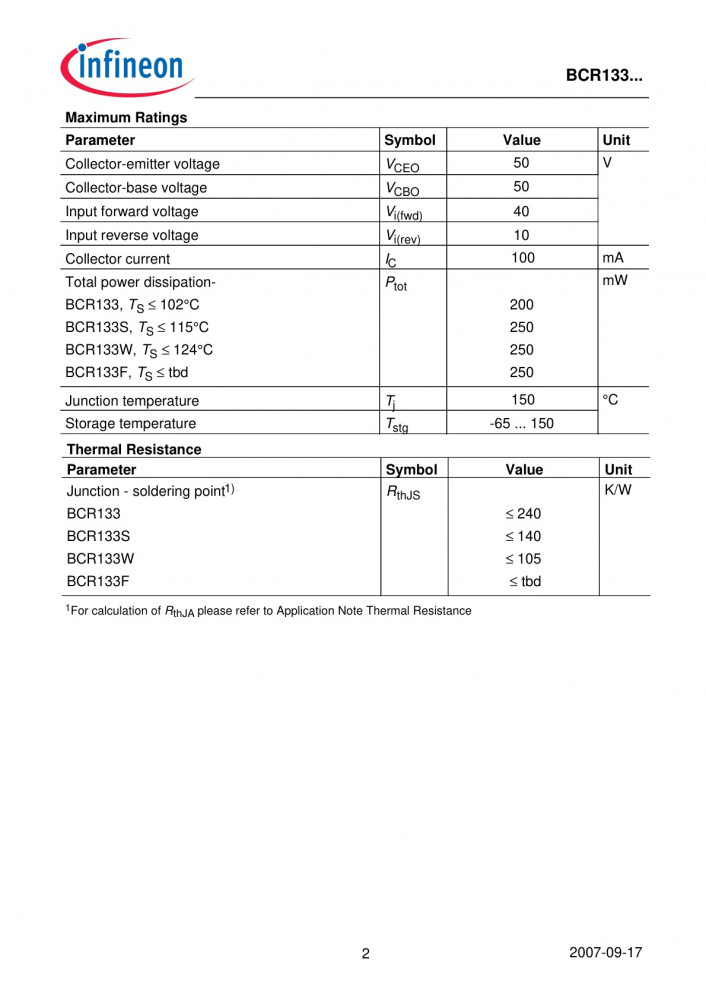 BCR133 datasheet page 2