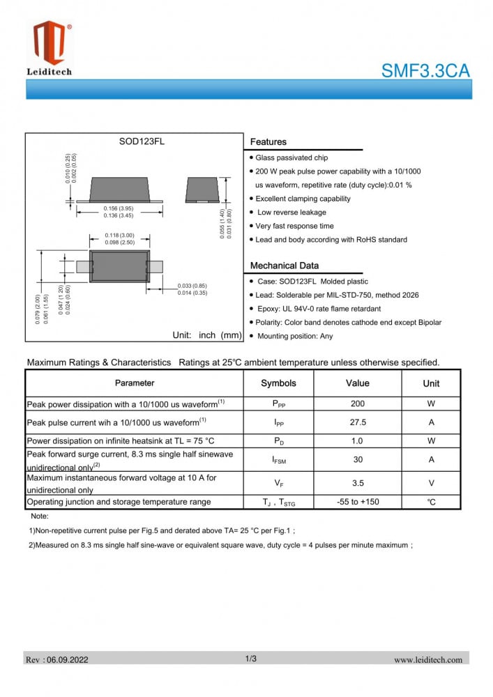 SMF3.3CA datasheet page 1
