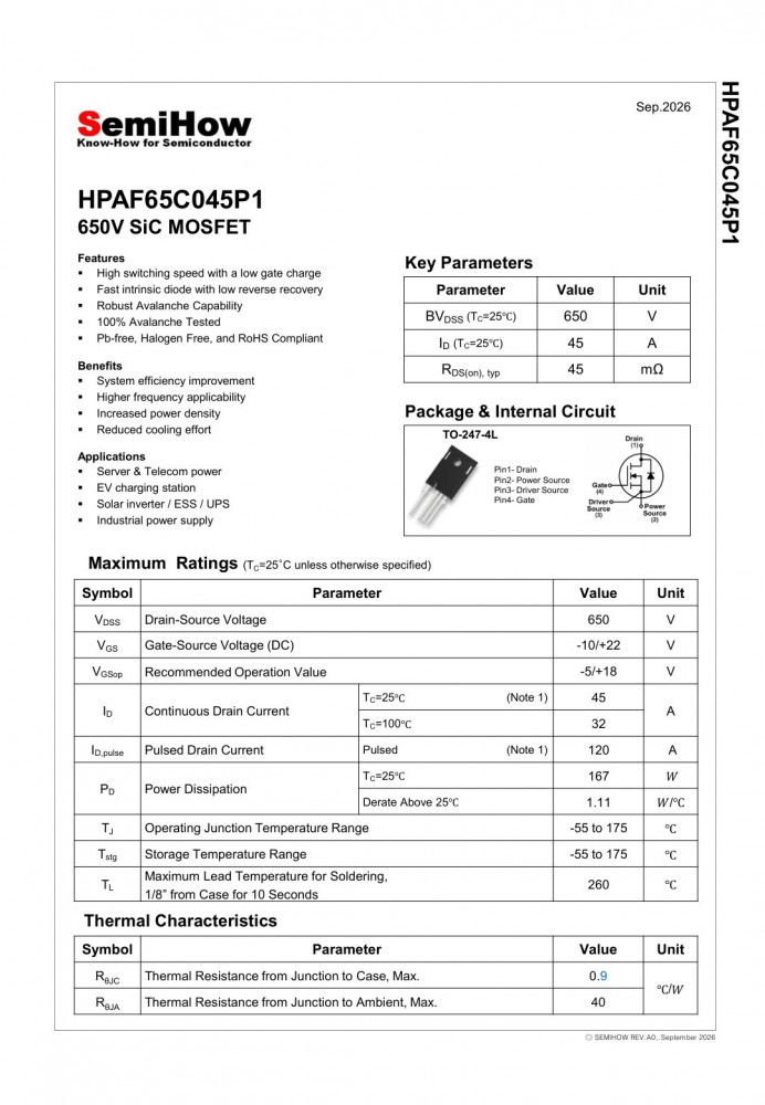 HPAF65C045P1 technical document, page 1