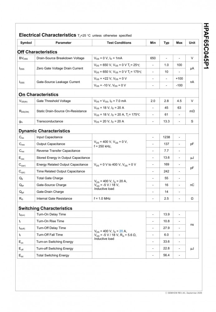 HPAF65C045P1 technical document, page 2