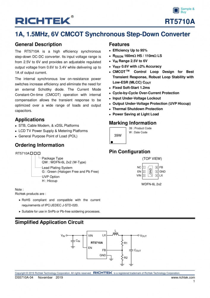 RT5710A datasheet page 1
