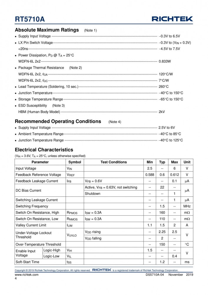 RT5710A datasheet page 4