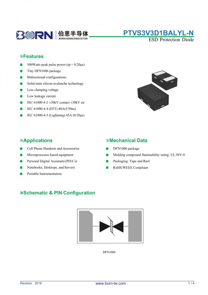PTVS3V3D1BALYL-N datasheet page 1