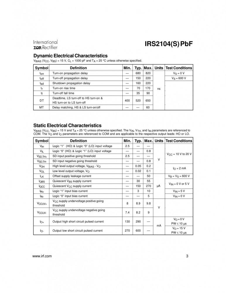 IRS2104STRPBF datasheet page 3