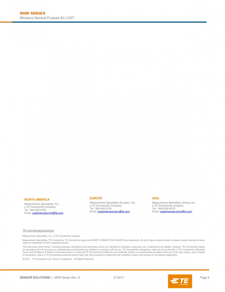 TE Connectivity MHR LVDT datasheet page 5