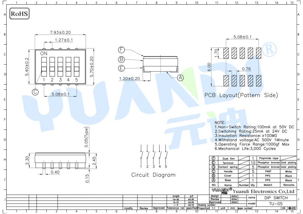 YUANDI TU-05 technical document page