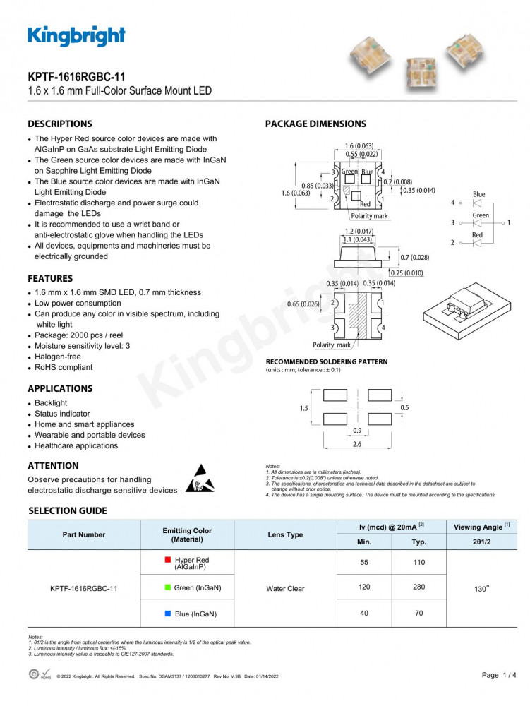 KPTF-1616RGBC-11 datasheet page 1