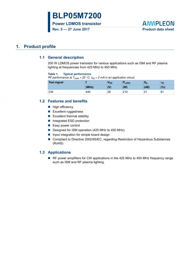 BLP05M7200Y datasheet page 1