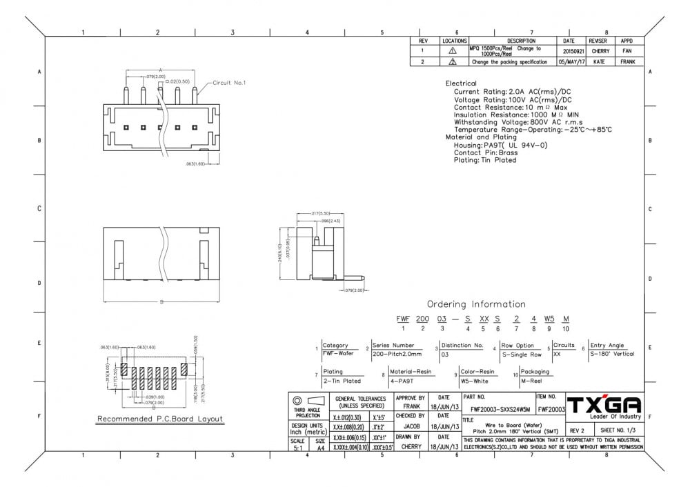 TXGA FWF20003-S02S24W5M technical drawing page 1