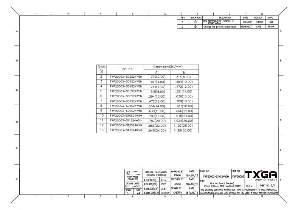 TXGA FWF20003-S02S24W5M technical drawing page 2