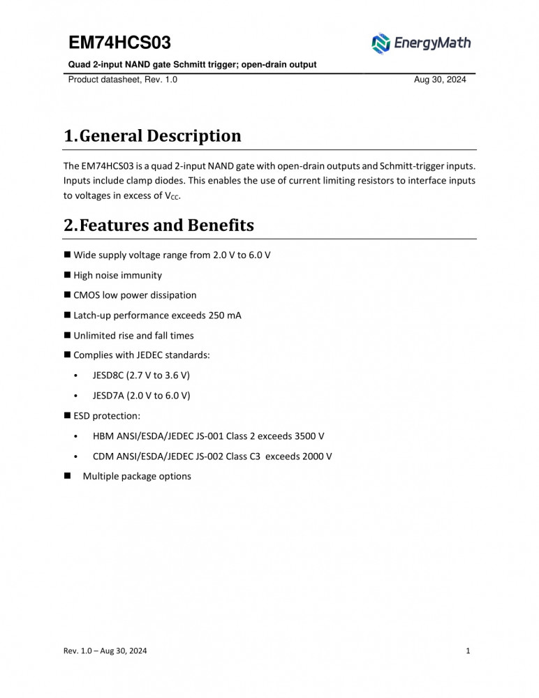 EM74HCS03PW datasheet page 1