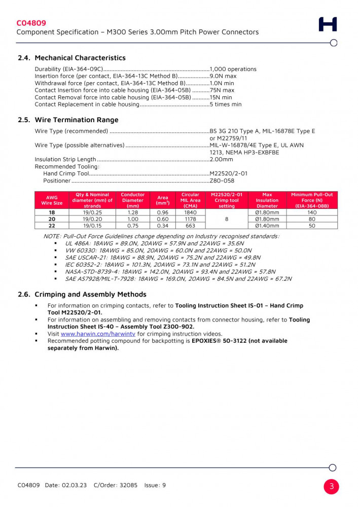 Harwin M300 specification page 3