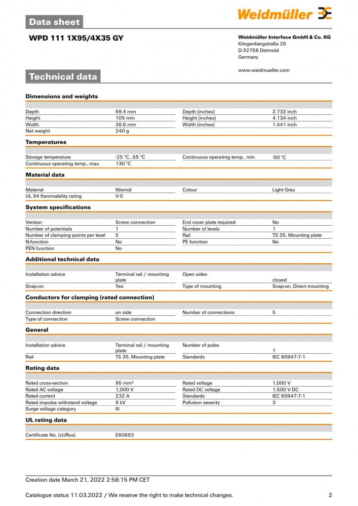 WEIDMULLER WPD 111 product documentation page 2
