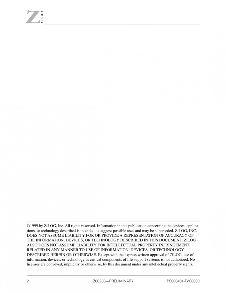 Z86230 specification page 2
