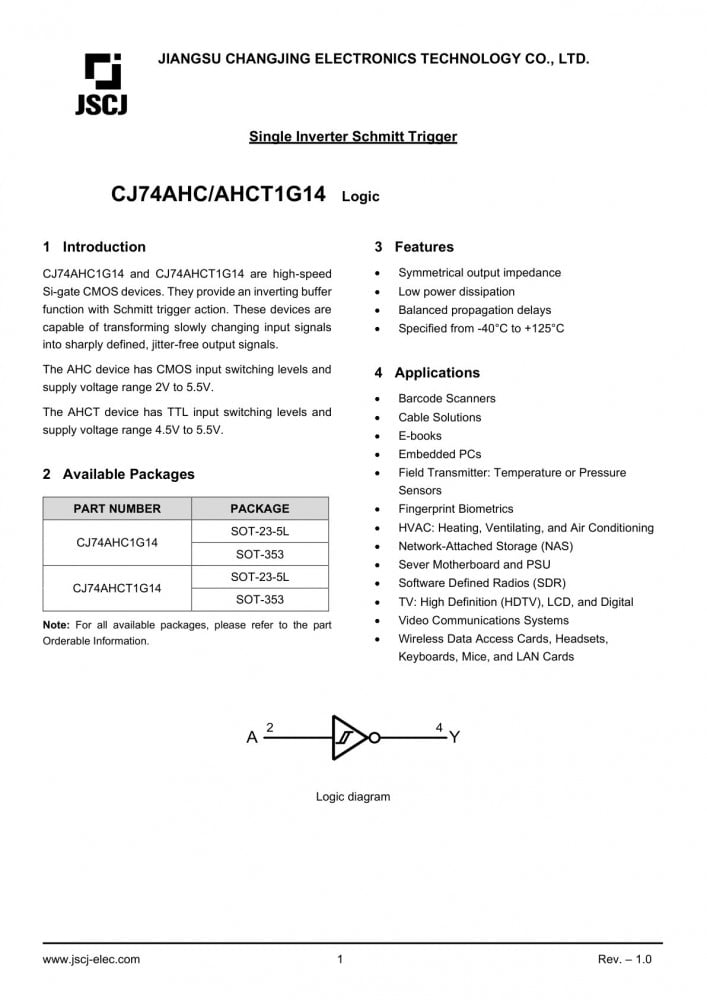 CJ74AHC1G14R5N datasheet page 1