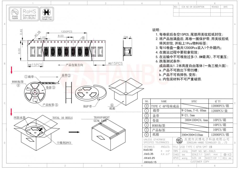 Hanbo Electronic MC-306LS packaging specification page