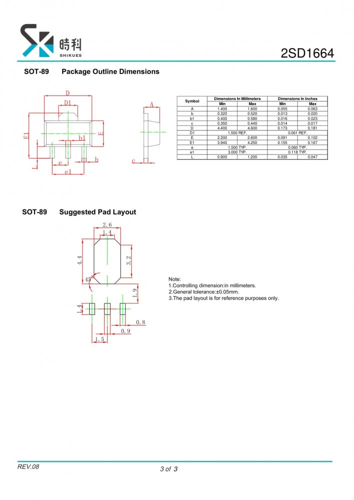2SD1664Q SOT-89 package drawing