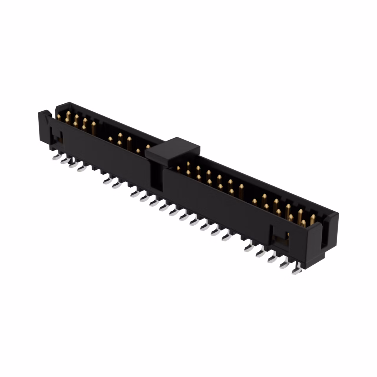 2.00mm Pitch, Milli-Grid PCB Header, Dual Row, Vertical, Surface Mount, Shrouded, 50 Circuits, Circuits 9, 10, 11, 12, 17, 18, 39 and 40 Voided, 0.05µm Gold (Au) Plating, Dual Side Slots, Dual Friction Locks, Center Polarization, with Pegs, with Cap, Tube for sale