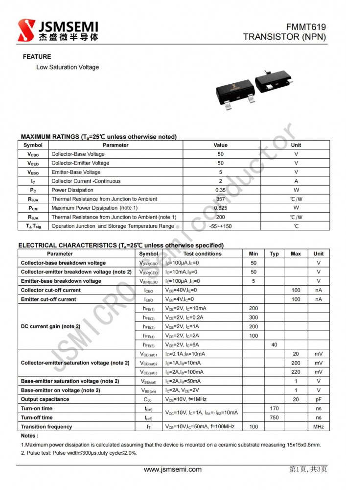 FMMT619-JSM datasheet page 1