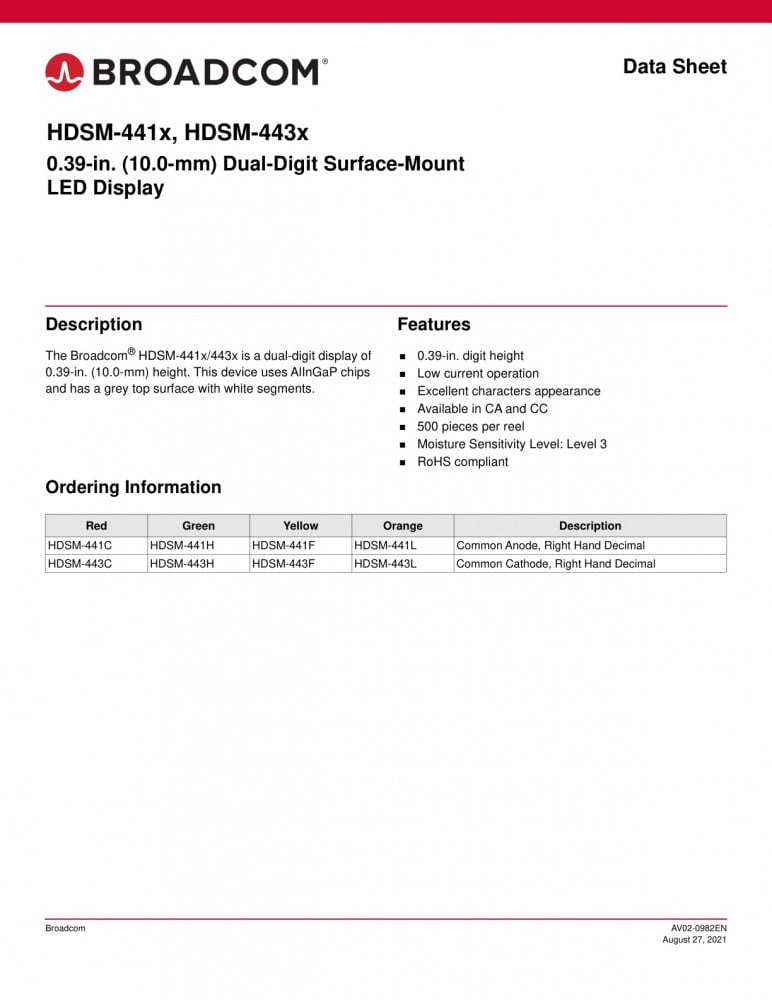 HDSM-443C datasheet page 1