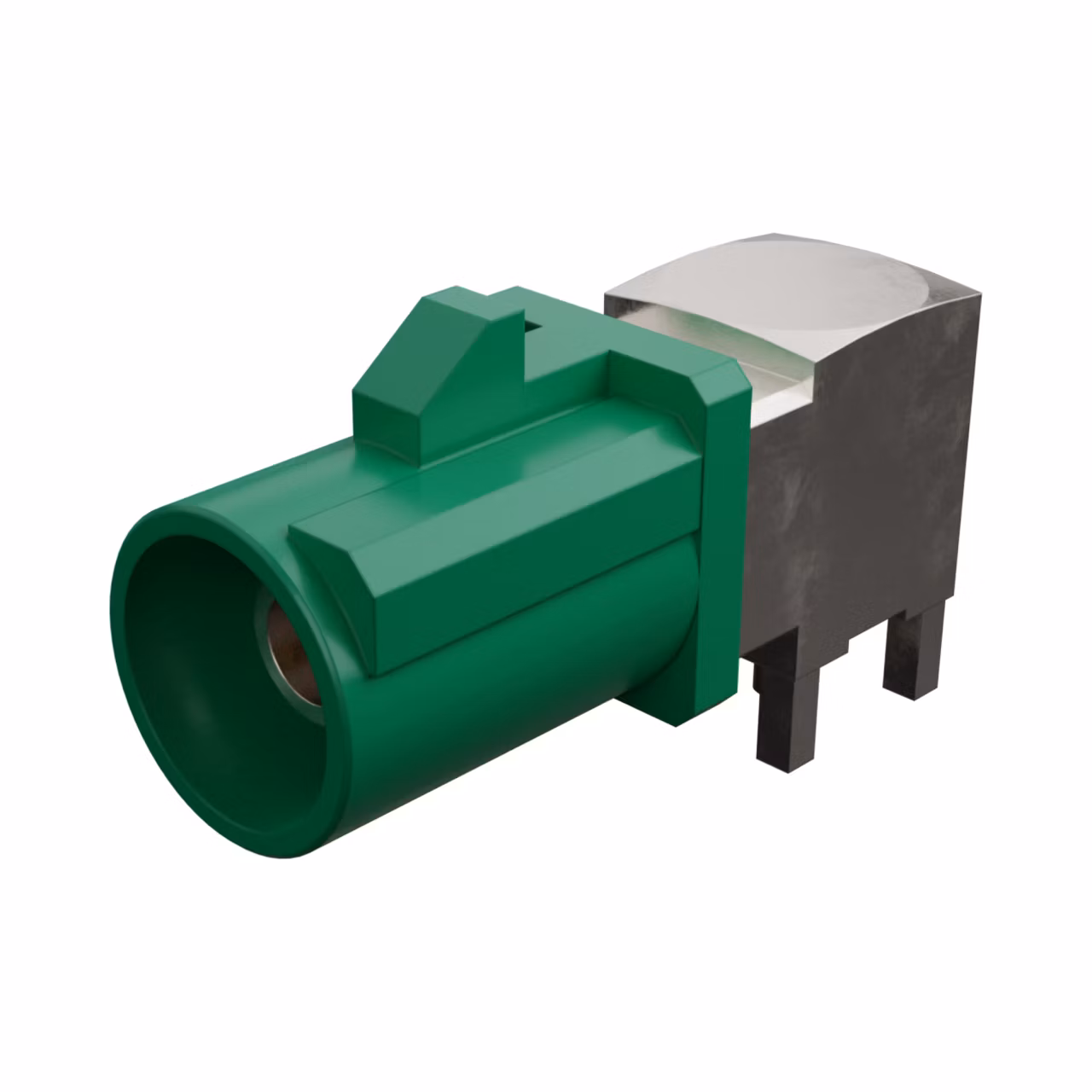 FAKRA Jack, Right-Angle, PCB Receptacle, Through Hole, Brass Body, Tin (Sn) Plated, Keying Code E, Green, Tape and Reel, 50 Ohms for sale