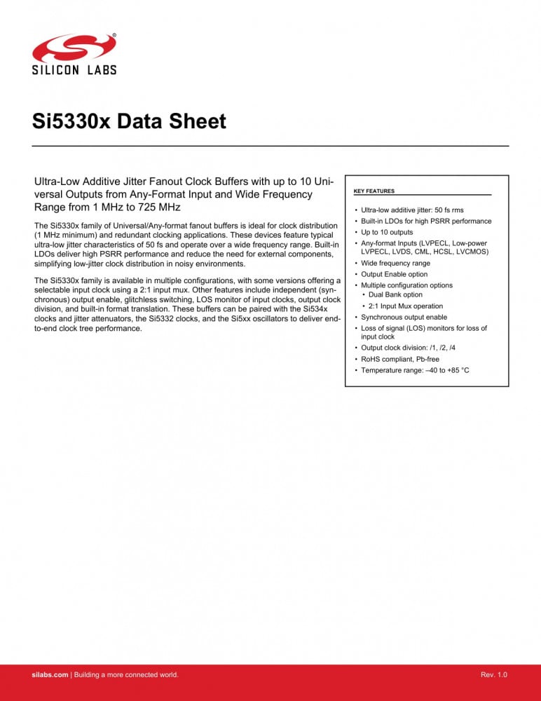 SI5330x datasheet page 1