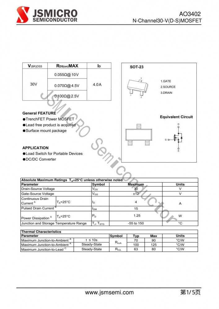 AO3402 datasheet page 1