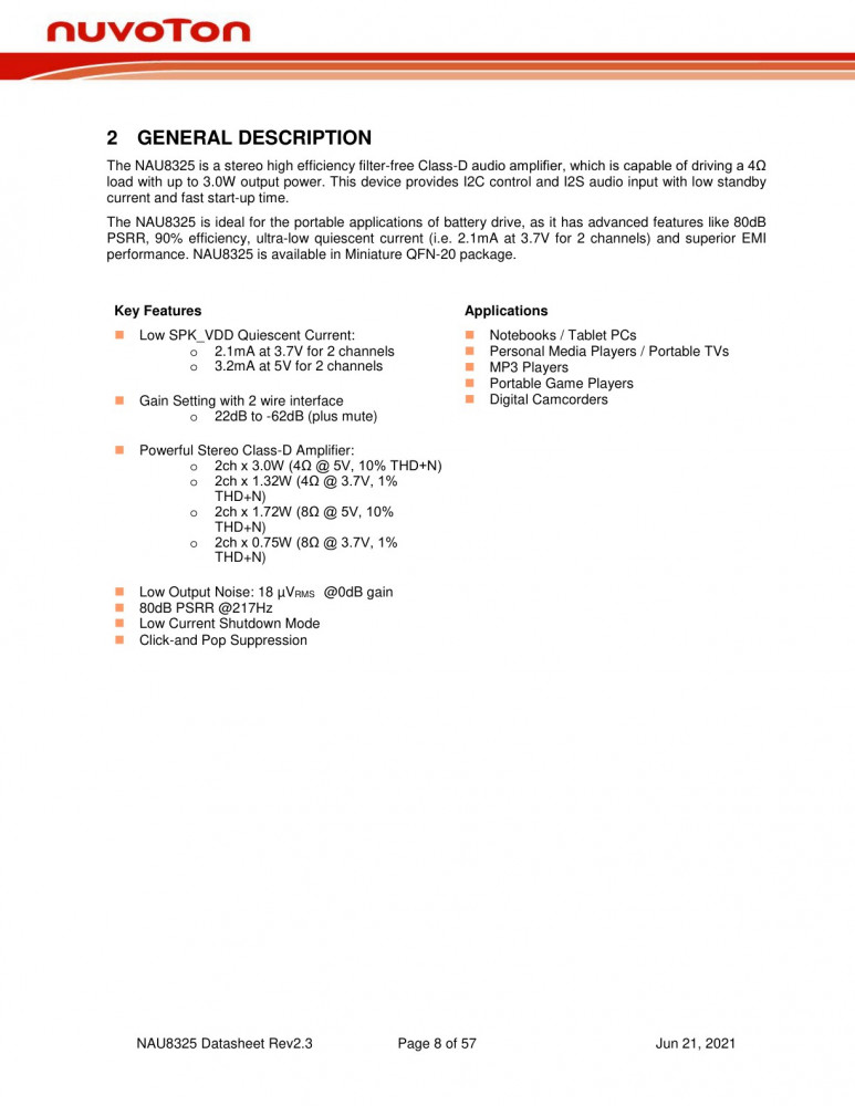 NAU8325 datasheet page 8