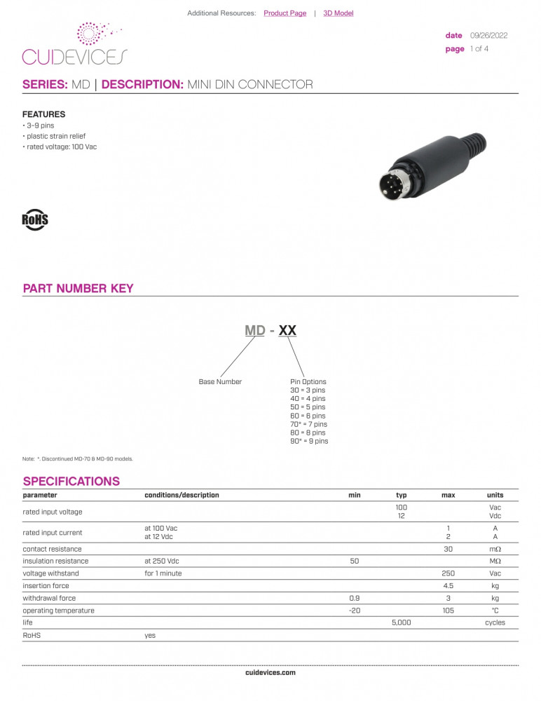 CUI MD-30 datasheet page 1