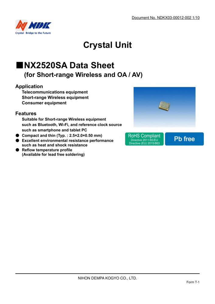 NDK NX2520SA datasheet page 1