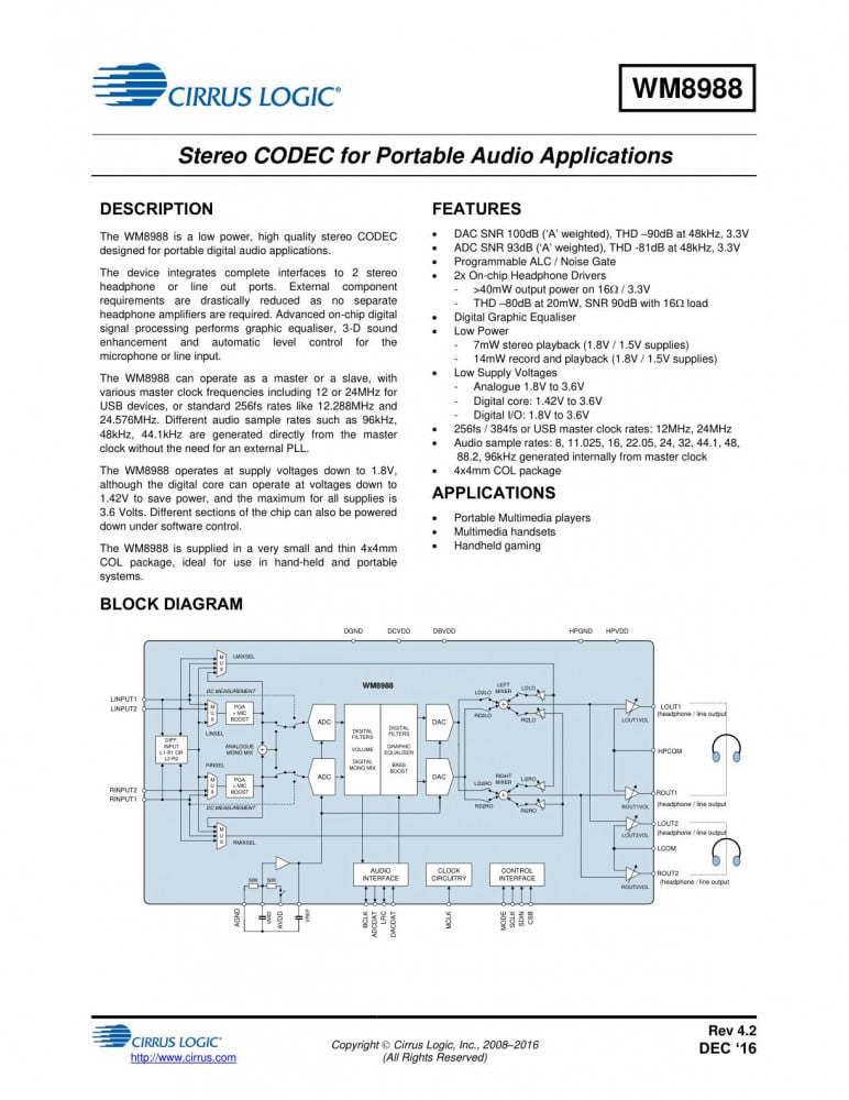 WM8988 datasheet page 1