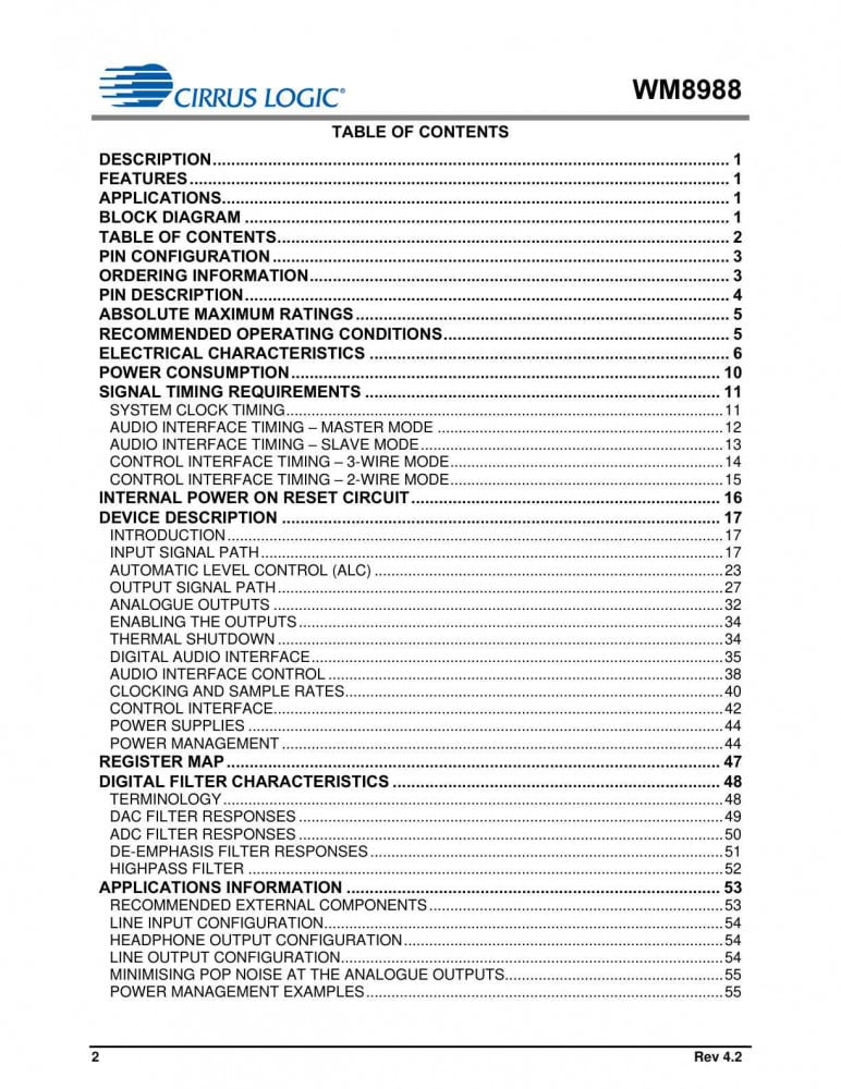 WM8988 datasheet page 2