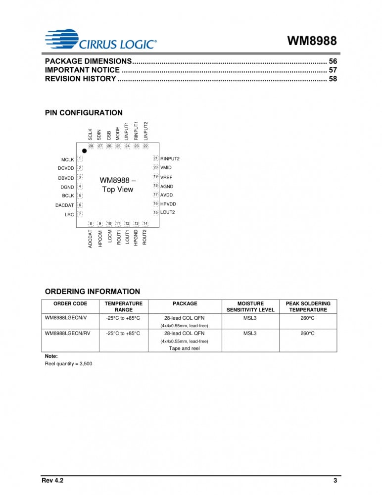 WM8988 datasheet page 3