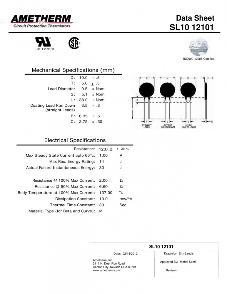 Ametherm SL10 12101 technical document preview