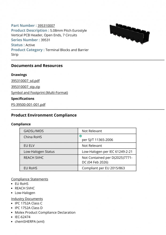 MOLEX 395310007 product document image 1